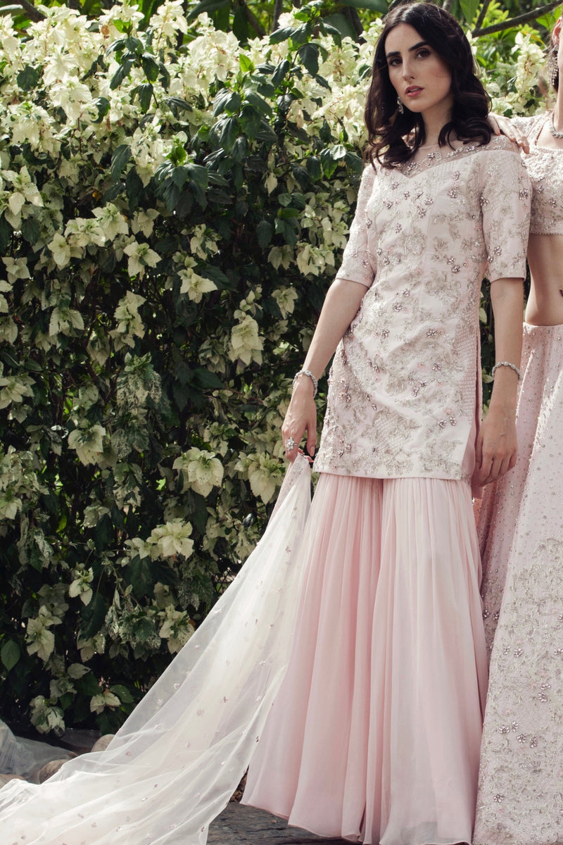 Light Pink Crystal Embellished Garara Set – Pooja Peshoria